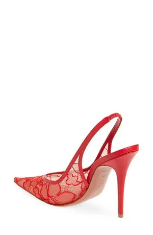 Amina Muaddi Lace Pointed Toe Slingback Pumps