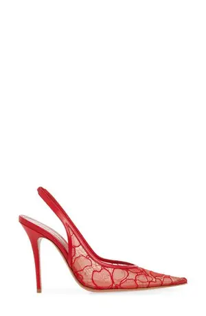 Amina Muaddi Lace Pointed Toe Slingback Pumps