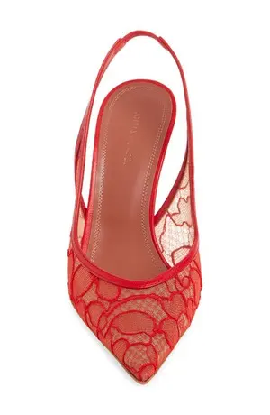 Amina Muaddi Lace Pointed Toe Slingback Pumps
