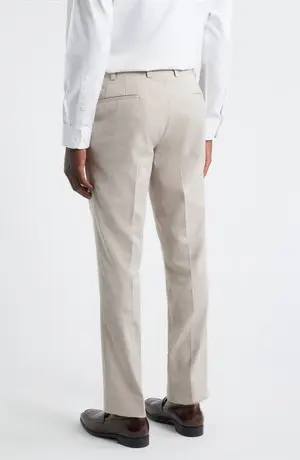 JACK VICTOR Piero Flat Front Stretch Cotton & Wool Dress Pants - Light Tan