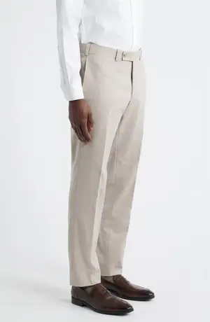 JACK VICTOR Piero Flat Front Stretch Cotton & Wool Dress Pants - Light Tan
