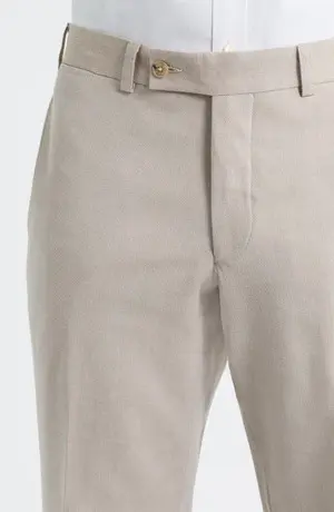 JACK VICTOR Piero Flat Front Stretch Cotton & Wool Dress Pants - Light Tan