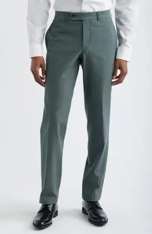JACK VICTOR Piero Flat Front Stretch Cotton & Wool Dress Pants - Sage