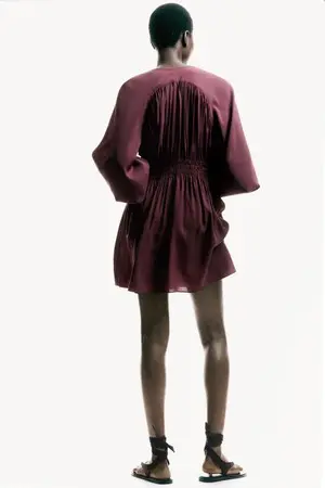 H&m Oversized Tunic Dress With Balloon Sleeves And Paisley Print - Dark Red