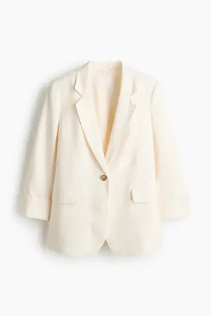 H&M Linen-blend Single-breasted Blazer With Notched Lapels