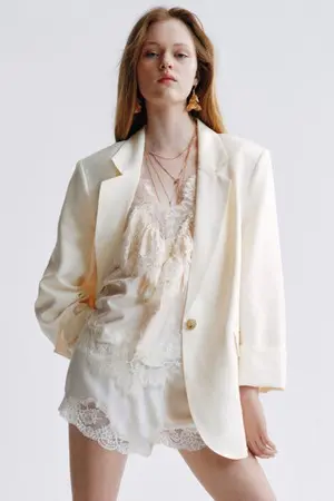 H&M Linen-blend Single-breasted Blazer With Notched Lapels