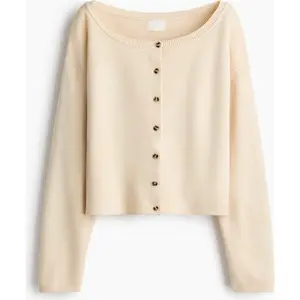 H&m Off-the-shoulder Ribbed Knit Cardigan