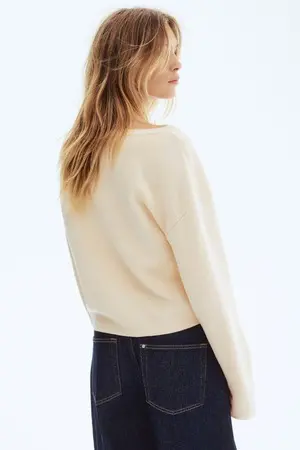 H&m Off-the-shoulder Ribbed Knit Cropped Cardigan