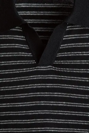 H&m Regular Fit Linen-blend Polo Shirt - Black/striped