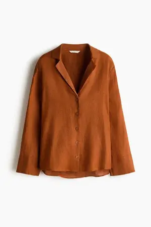 H&m Oversized Linen Resort Collar Shirt