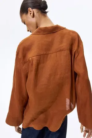 H&m Oversized Linen Resort Collar Shirt