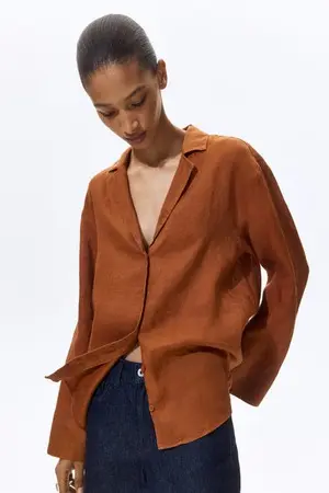 H&m Oversized Linen Resort Collar Shirt