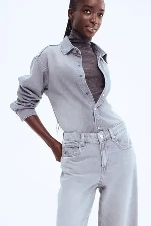 H&m Feather Soft Wide Leg Jeans - Light Denim Gray