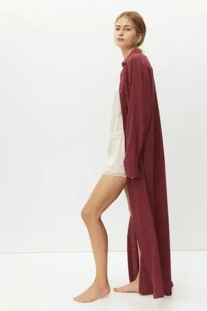 H&m Linen-blend Maxi Shirt Dress With Collared Neckline
