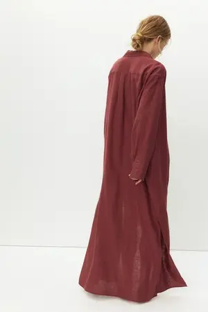 H&m Linen-blend Maxi Shirt Dress With Collared Neckline