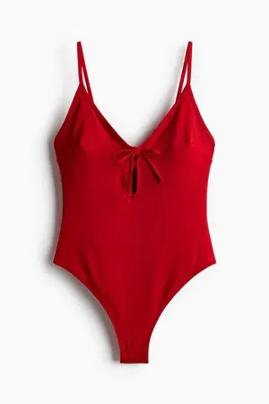 H&m Padded-cup High-leg Swimsuit - Red