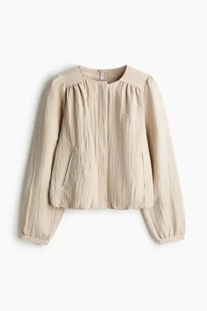 H&m Oversized Twill Jacket With Puff Sleeves - Beige