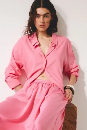 H&m Linen-blend Shirt - Pink