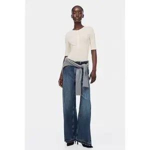 H&m Pima Cotton Fitted Top With Button Placket - Light Beige