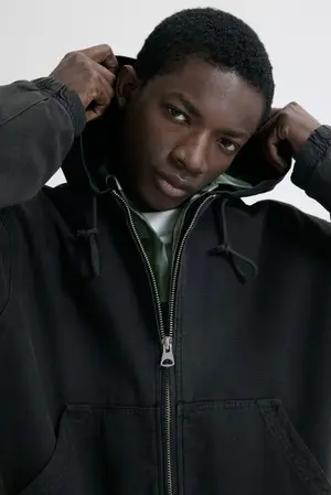 H&m Hooded Workwear Jacket - Dark Gray