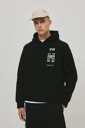 H&M Loose Fit Cotton Blend Hoodie - Black/paris
