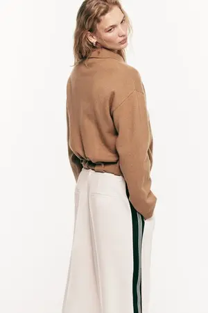 H&m Oversized Zip-through Cardigan With Collar - Dark Beige