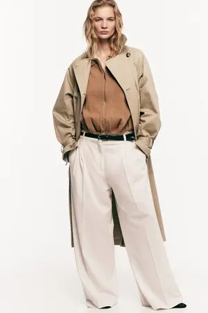 H&m Oversized Zip-through Cardigan With Collar - Dark Beige