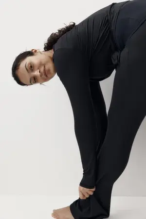 H&m Flared Brushed Jersey Trousers - Black