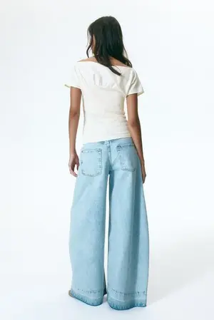 H&m Gathered Cap-sleeved Top - Cream
