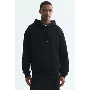 H&M Relaxed Fit Cotton Blend Hoodie With Drawstring Hood - Black