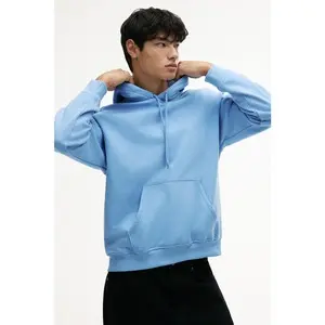 H&M Relaxed Fit Cotton Blend Hoodie With Drawstring Hood - Light Blue