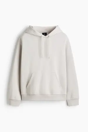 H&m Relaxed Fit Cotton Blend Hoodie With Drawstring Hood - Light Gray