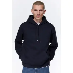 H&M Relaxed Fit Cotton Blend Hoodie With Drawstring Hood - Navy Blue