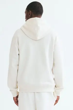 H&M Relaxed Fit Cotton Blend Hoodie With Drawstring Hood - White