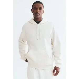 H&M Relaxed Fit Cotton Blend Hoodie With Drawstring Hood - White