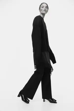 H&m Flared Trousers With Extended Waistband - Black