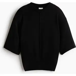 H&m Knitted Top With Dropped Shoulders - Black