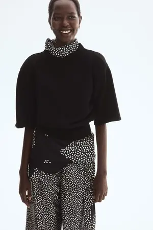 H&m Knitted Top With Dropped Shoulders - Black