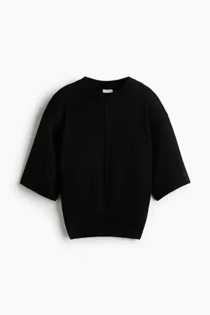 H&m Knitted Top With Dropped Shoulders - Black