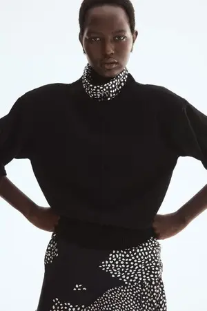 H&m Knitted Top With Dropped Shoulders - Black