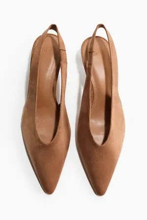 H&m Kitten-heeled Slingbacks With Pointed Toes - Dark Beige