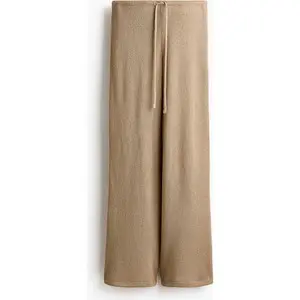 H&m Knitted Wide-leg Trousers - Beige