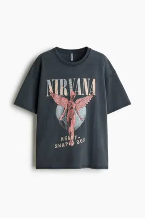 H&m Oversized Graphic T-shirt - Dark Gray/nirvana