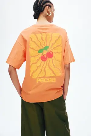 H&m Oversized Graphic Print T-shirt - Orange/pacha