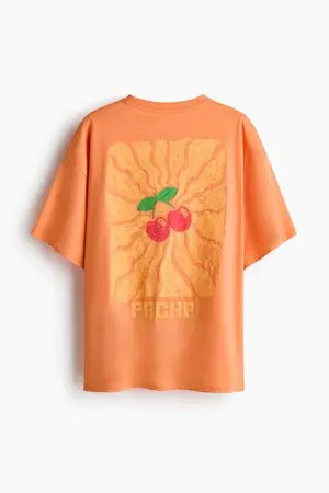 H&m Oversized Graphic Print T-shirt - Orange/pacha