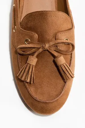 H&m Loafer Mules With Almond Toe And Tassel Detail - Dark Beige