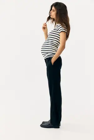 H&m Mama Linen-blend Tailored Trousers - Black