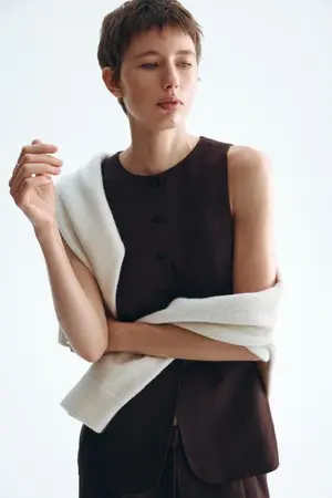 H&m Long Waistcoat - Dark Brown