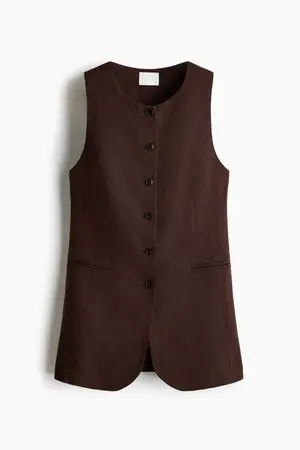 H&m Long Waistcoat - Dark Brown