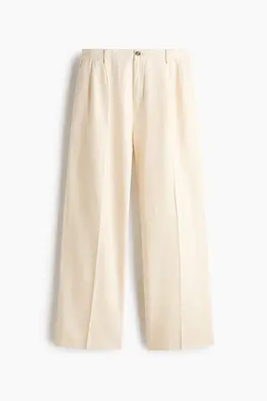 H&m Loose Fit Linen-blend Wide-leg Trousers - Cream